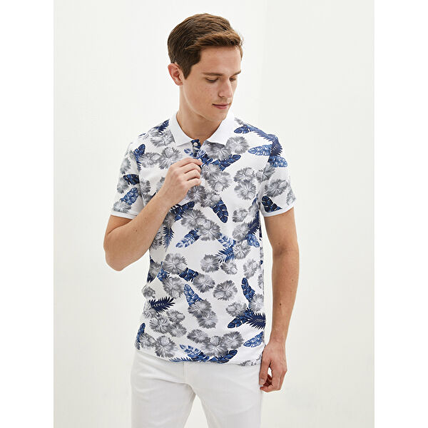 Polo Yaka Kısa Kollu Desenli Pike Erkek Tişört