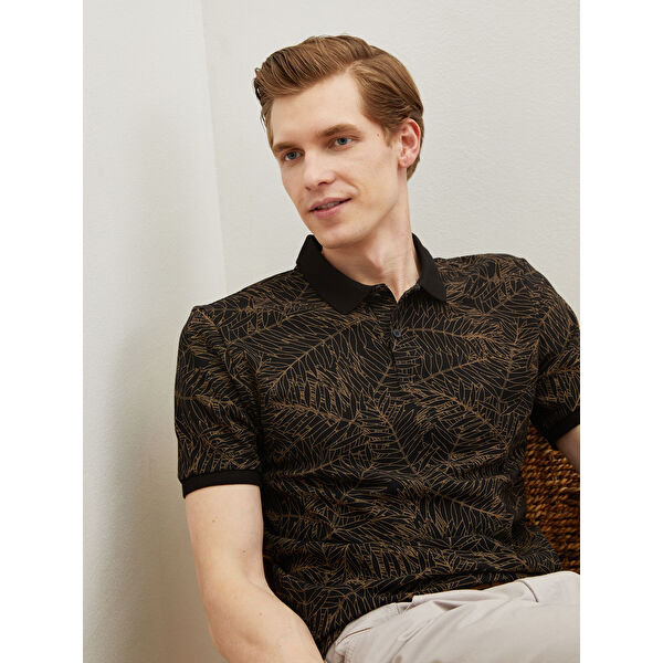 Desenli Polo Yaka Kısa Kollu Pike Erkek Tişört