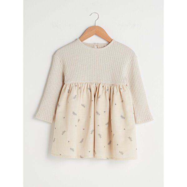 Çiçek Baskılı Bisiklet Yaka Uzun Kollu Kız Bebek Elbise Çiçek Baskılı Bisiklet Yaka Uzun Kollu Kız Bebek Elbise