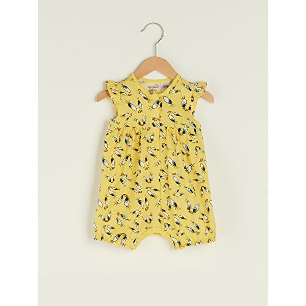 Bisiklet Yaka Tweety Baskılı Pamuklu Kız Bebek Tulum