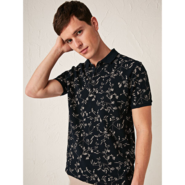 Desenli Polo Yaka Kısa Kollu Pike Erkek Tişört