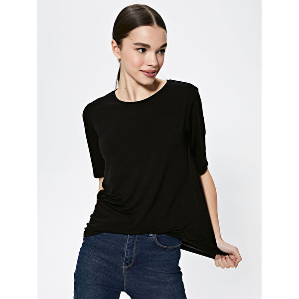 LCW BASIC Bisiklet Yaka Düz Yarım Kollu Kadın Tişört