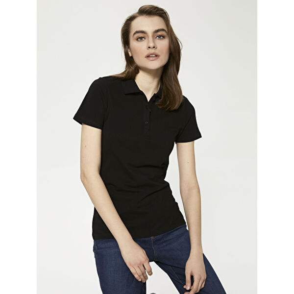 LCW BASIC Polo Yaka Düz  Kısa Kollu Pike Kadın Tişört
