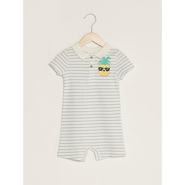 Polo Yaka Kısa Kollu Çizgili Erkek Bebek Tulum