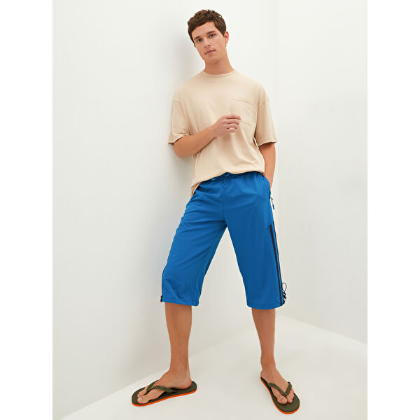 Diz Altı Boy Desenli Erkek Deniz Şortu