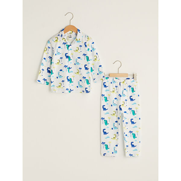 Gömlek Yaka Uzun Kol Baskılı Pamuklu Erkek Bebek Pijama Takımı