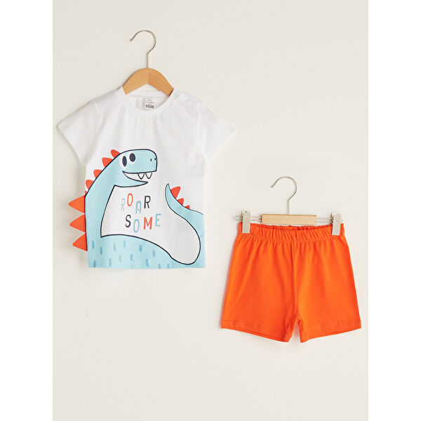 Bisiklet Yaka Kısa Kol Baskılı Pamuklu Erkek Bebek Pijama Takımı