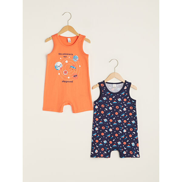 Bisiklet Yaka Baskılı Pamuklu Erkek Bebek Tulum 2'li