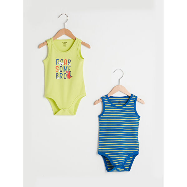 Bisiklet Yaka Baskılı Pamuklu Erkek Bebek Çıtçıtlı Body 2'li