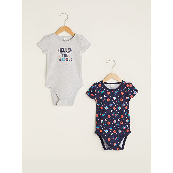 Bisiklet Yaka Kısa Kol Baskılı Erkek Bebek Çıtçıtlı Body 2'li