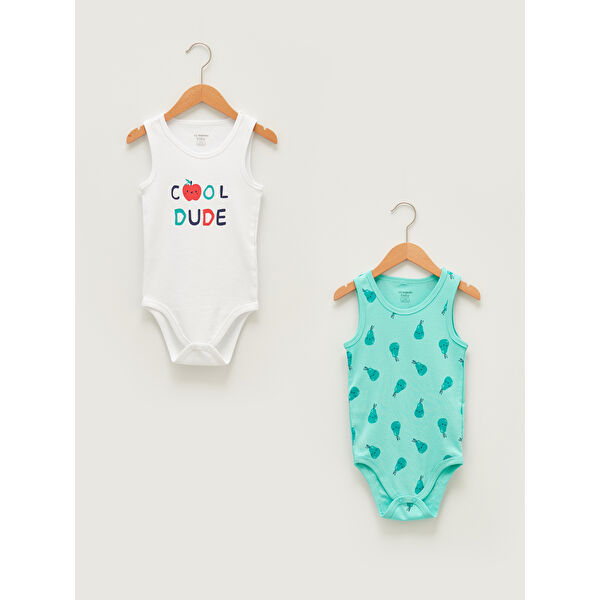 Bisiklet Yaka Baskılı Pamuklu Unisex Bebek Çıtçıtlı Body 2'li