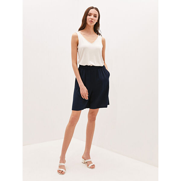 Beli Lastikli Cep Detaylı Belmando Kumaş Kadın Bermuda Şort