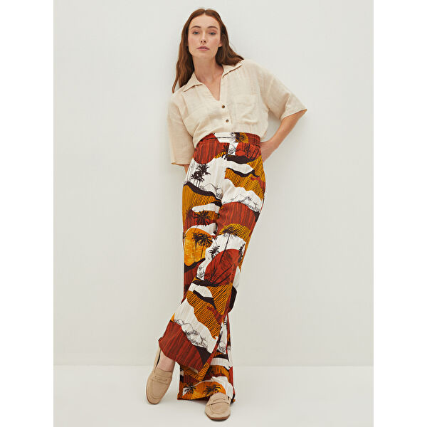 LCW BASIC Beli Lastikli Baskılı Viskon Kadın Pantolon