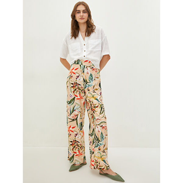 LCW BASIC Beli Lastikli Baskılı Viskon Kadın Pantolon LCW BASIC Beli Lastikli Baskılı Viskon Kadın Pantolon