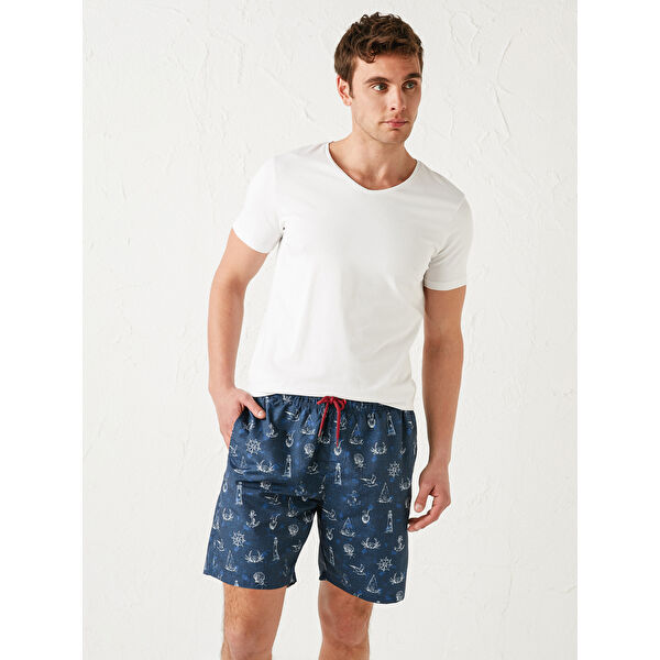 Diz Hizası Boy Desenli Erkek Deniz Şortu