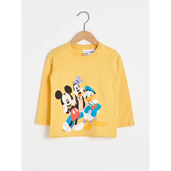 Bisiklet Yaka Uzun Kol Disney Baskılı Erkek Bebek Tişört