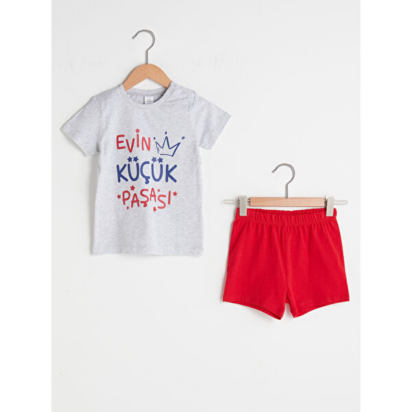 Bisiklet Yaka Kısa Kol Baskılı Pamuklu Erkek Bebek Pijama Takımı