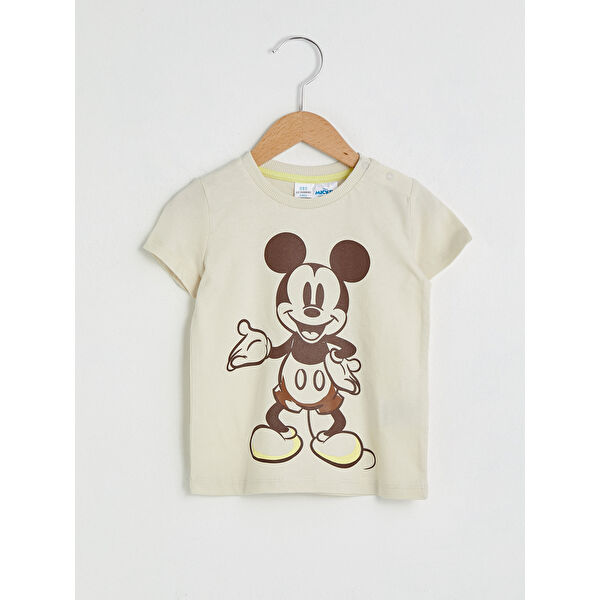 Bisiklet Yaka Kısa Kol Mickey Mouse Baskılı Erkek Bebek Tişört