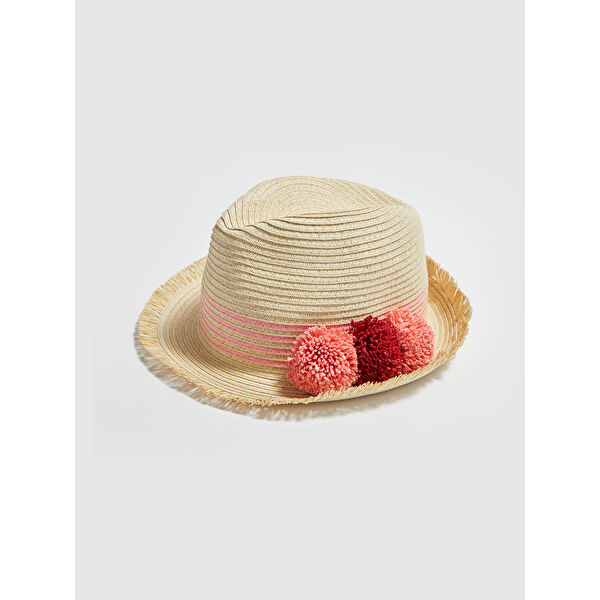 Kız Çocuk Ponponlu Hasır Şapka