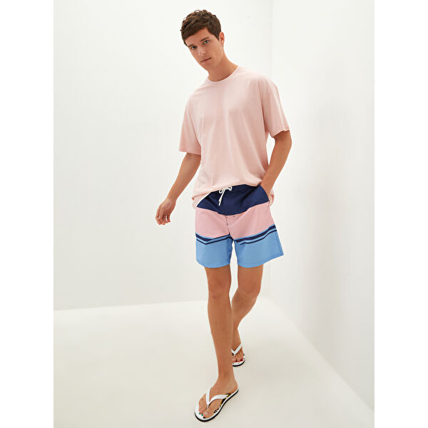 Diz Hizası Boy Renk Bloklu Erkek Deniz Şortu