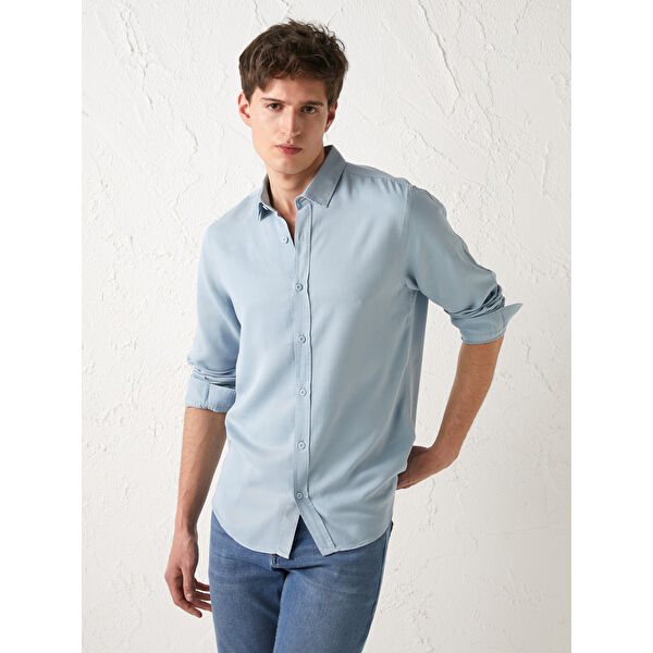 LCW CASUAL Slim Fit Uzun Kollu Gabardin Erkek Gömlek