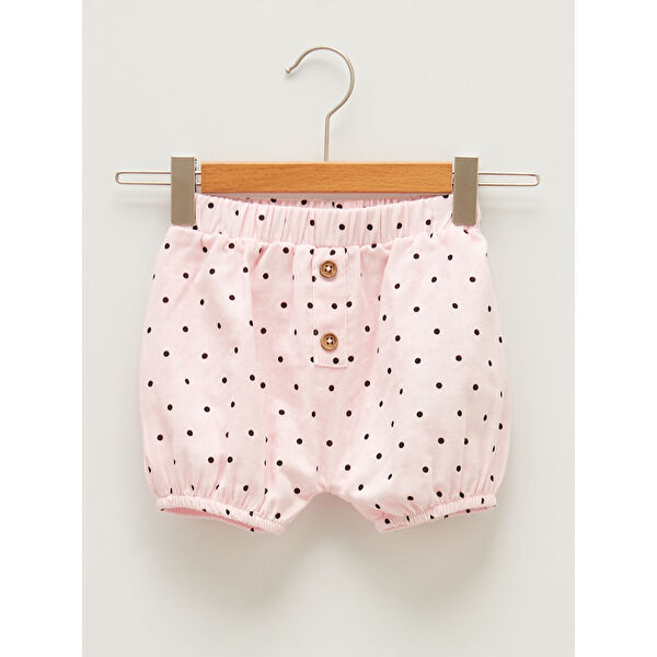 Beli ve Paçası Lastikli Puantiye Desenli Kız Bebek Şort