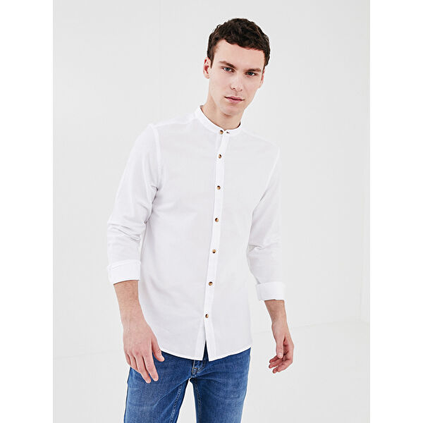 LCW CASUAL Slim Fit Hakim Yaka Uzun Kollu Gabardin Erkek Gömlek