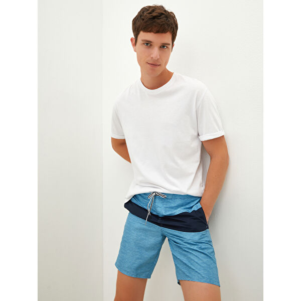 Kısa Boy Renk Bloklu Erkek Deniz Şortu