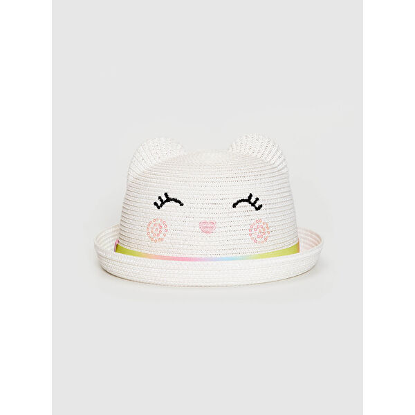 Kız Çocuk Desenli Hasır Şapka