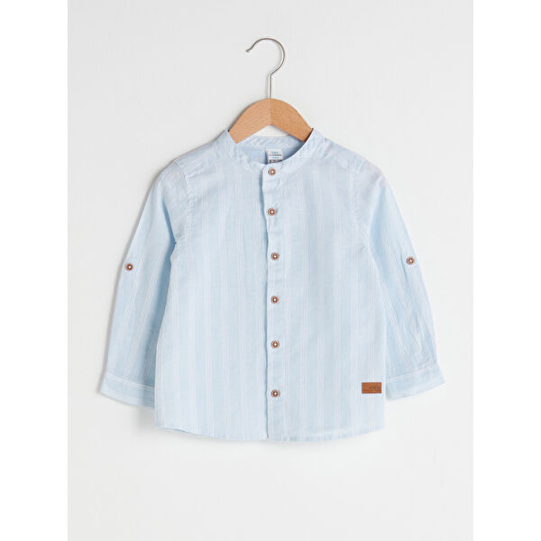 Hakim Yaka Uzun Kollu Çizgili Poplin Erkek Bebek Gömlek