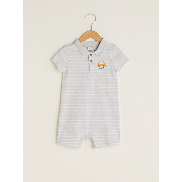 Polo Yaka Kısa Kollu Çizgili Erkek Bebek Tulum