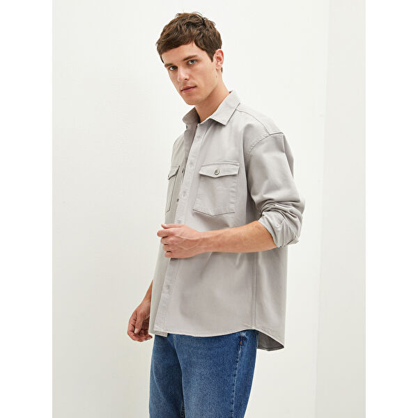 LCW CASUAL Oversize Uzun Kollu Gabardin Erkek Gömlek