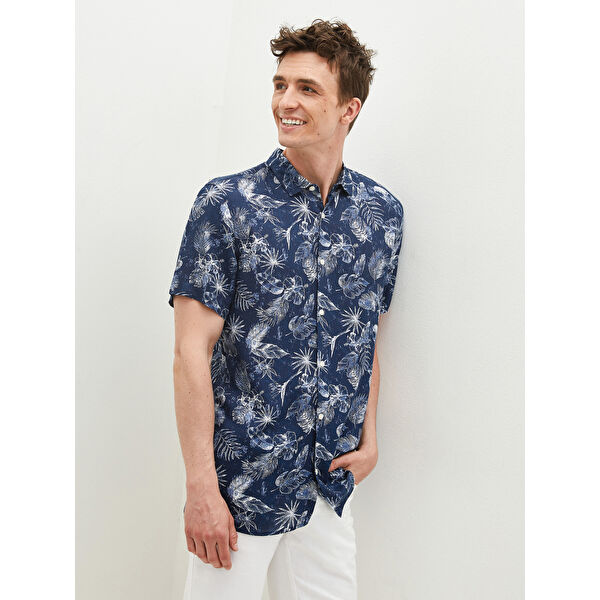 LCW CASUAL Regular Fit Kısa Kollu Desenli Viskon Erkek Gömlek