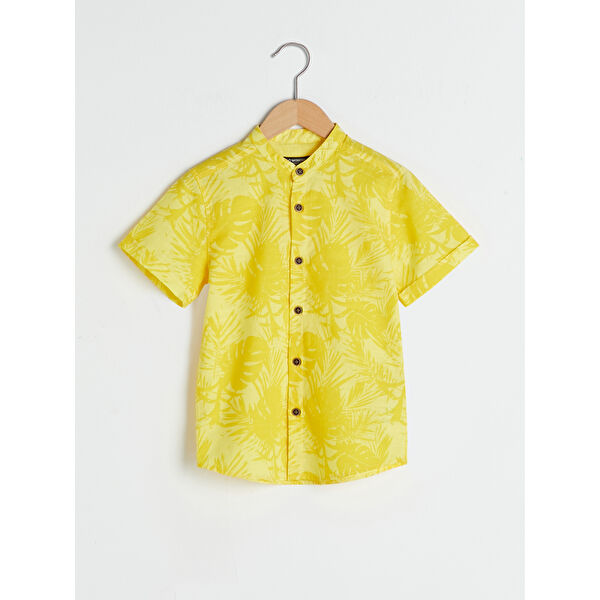 Hakim Yaka Desenli Kısa Kollu Poplin Erkek Çocuk Gömlek