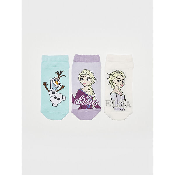 Elsa Desenli Kız Çocuk Patik Çorap 3'lü