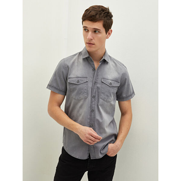 Slim Fit Kısa Kollu Erkek Jean Gömlek