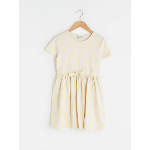Bisiklet Yaka Desenli Kısa Kollu Pamuklu Kız Çocuk Elbise