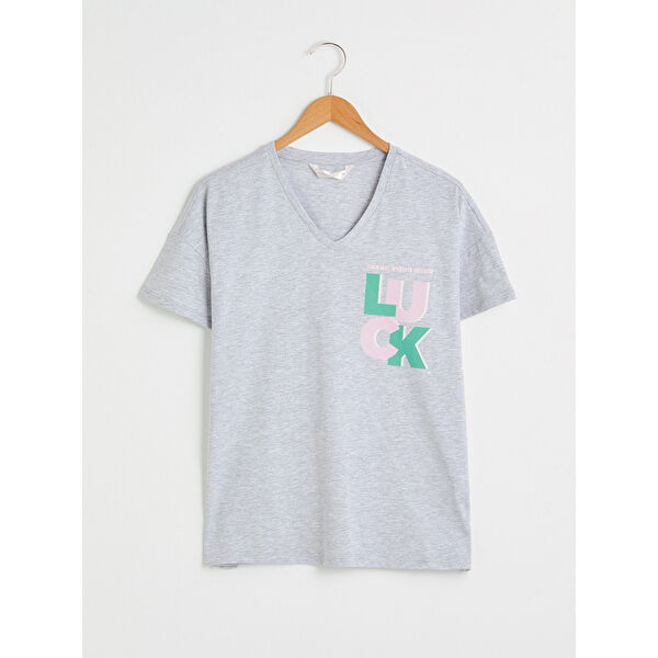 LCW DREAM V Yaka Slogan Baskılı Pijama Üst