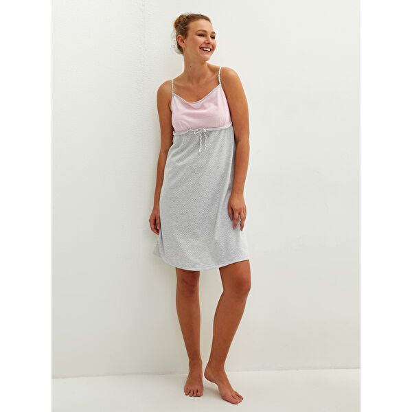 İp Askılı Puantiye Desenli Kadın Gecelik