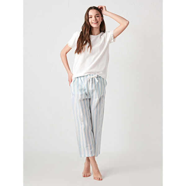 LCW DREAM Bisiklet Yaka Çizgili Kısa Kollu Kadın Pijama Takımı