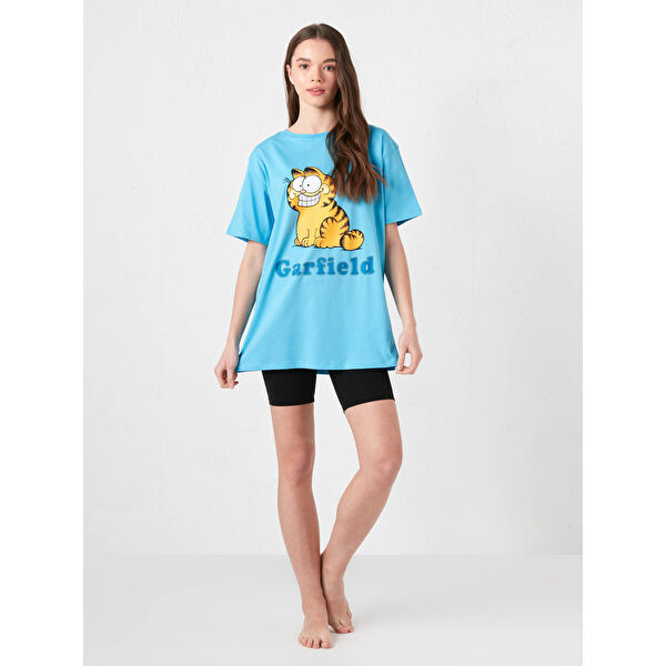 LCW DREAM Bisiklet Yaka Garfield Baskılı Kısa Kollu Kadın Taytlı Pijama Takımı