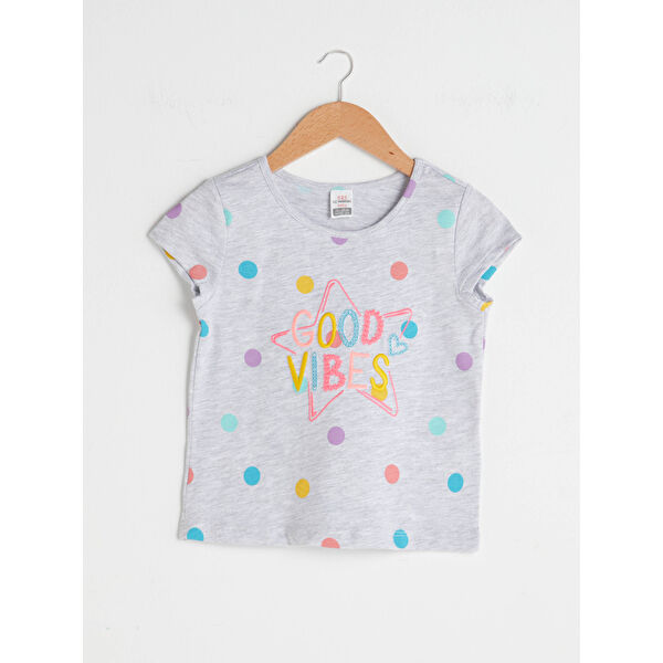 Bisiklet Yaka Kısa Kollu Puantiyeli Pamuklu Kız Bebek Tişört