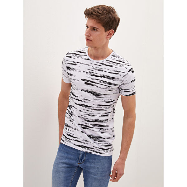 Bisiklet Yaka Kısa Kollu Desenli Penye Erkek Tişört