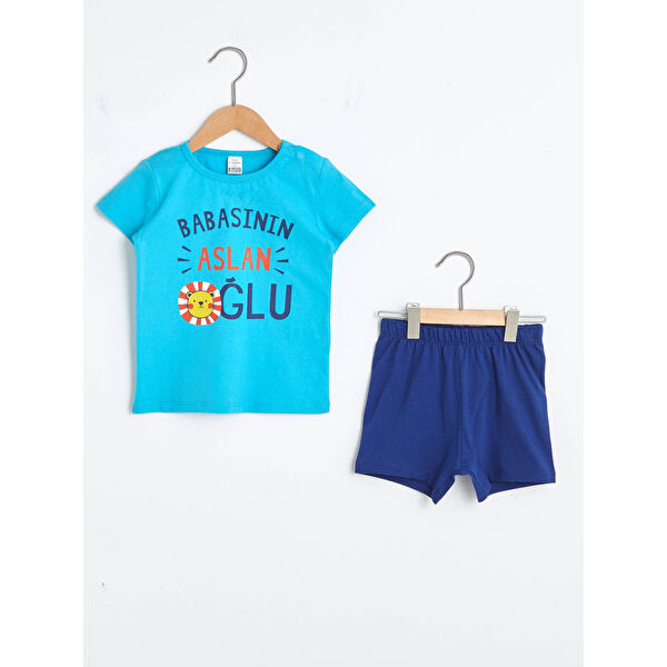 Slogan Yazı Baskılı Pamuklu Erkek Bebek Pijama Takımı