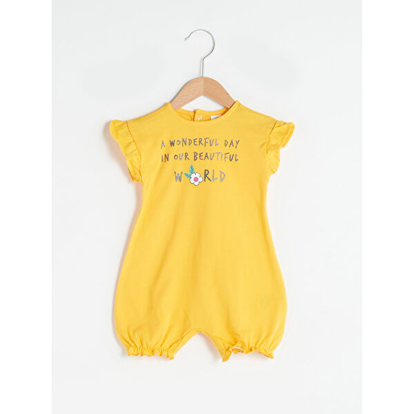 Bisiklet Yaka Kısa Kol Baskılı Pamuklu Kız Bebek Tulum