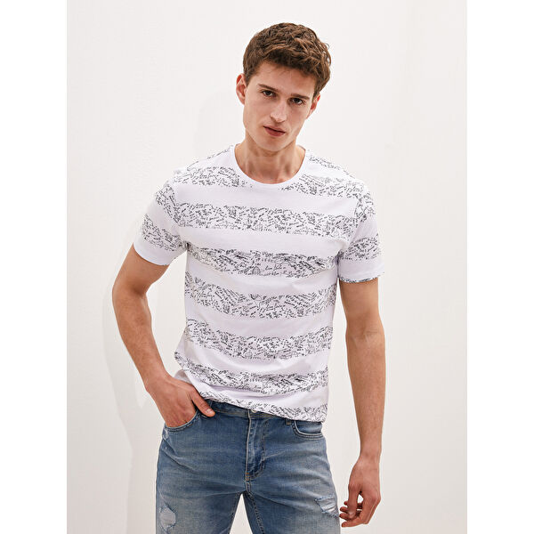 Bisiklet Yaka Kısa Kollu Desenli Penye Erkek Tişört