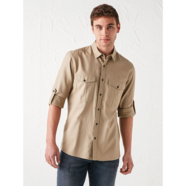LCW CASUAL Regular Fit Uzun Kollu Gabardin Erkek Gömlek