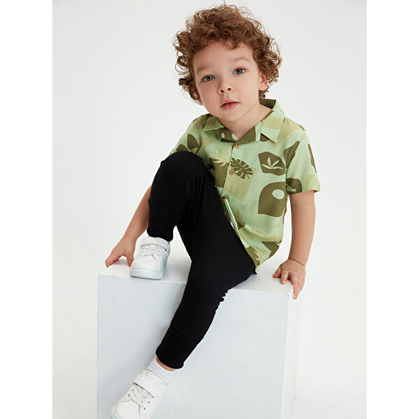 LCW GREEN Kısa Kollu Baskılı Viskon Erkek Bebek Gömlek