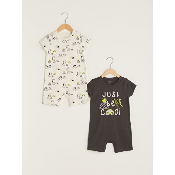 Bisiklet Yaka Kısa Kollu Baskılı Pamuklu Erkek Bebek Tulum 2'li