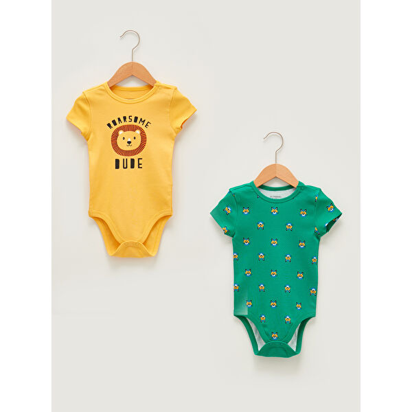 Bisiklet Yaka Kısa Kol Baskılı Erkek Bebek Çıtçıtlı Body 2'li